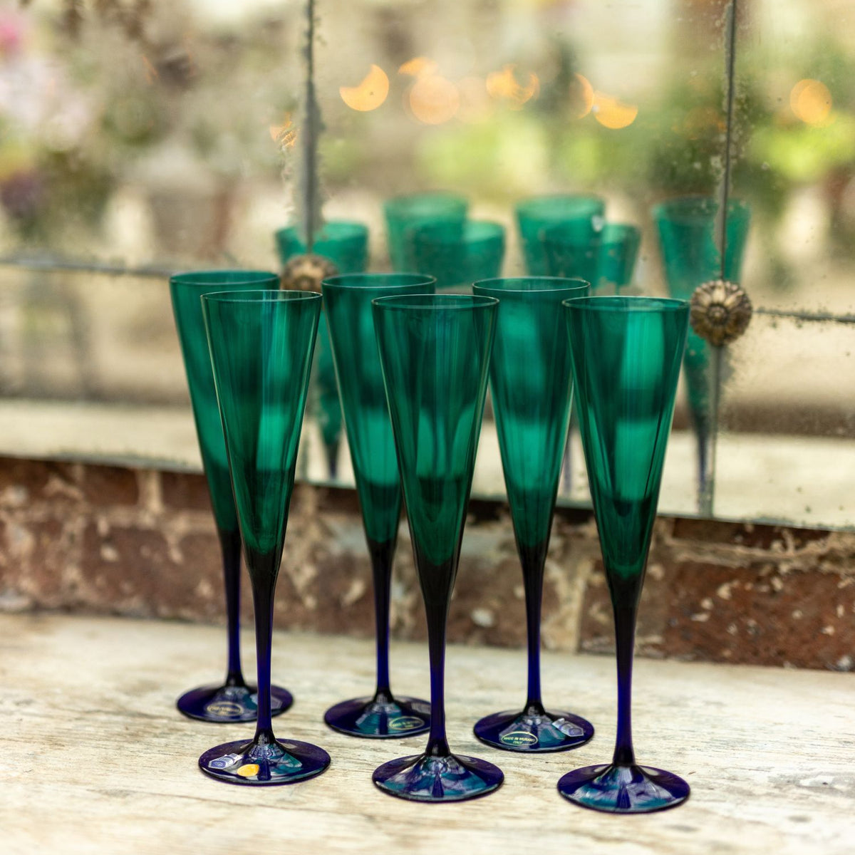 Vintage Murano Flutes in Green and Blue - Set of 6 – Petersham Nurseries