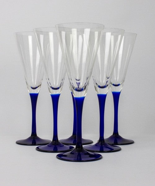 Murano Clear Blue Stem Flute Set Of Six – Petersham Nurseries